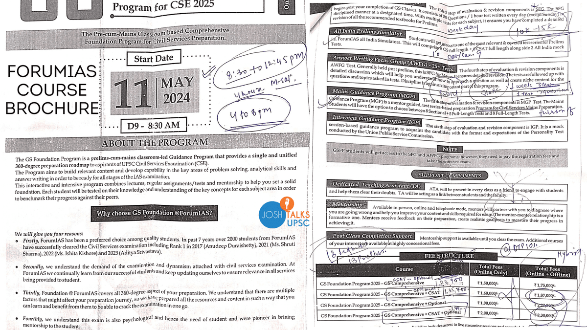 Forum IAS Fees, Fee Structure and Academic Counselling Review | Josh Talks