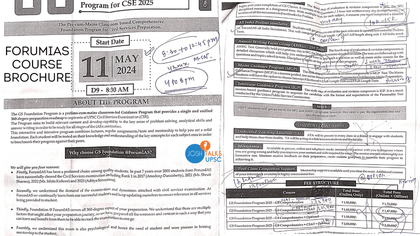 Forum IAS Fees, Fee Structure and Academic Counselling Review | Josh Talks